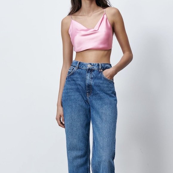Zara | Tops | Zara Pink Satin Crop Top | Poshmark